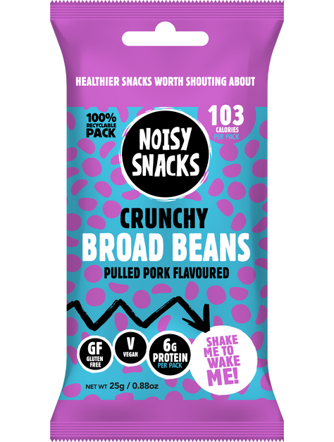 CRUNCHY BROAD BEANS PULLED PORK FLAVOUR 10 x 25G – Noisy Snacks