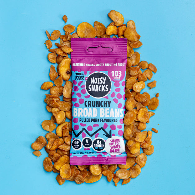 CRUNCHY BROAD BEANS PULLED PORK FLAVOUR 10 x 25G – Noisy Snacks